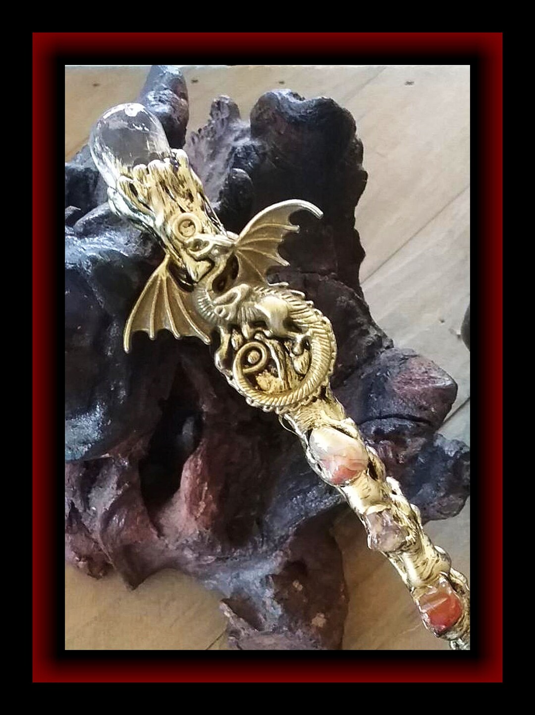 13" Magic Wand, CRYSTAL Wand With DRAGON, Large Wizard Wand With Dragon ...