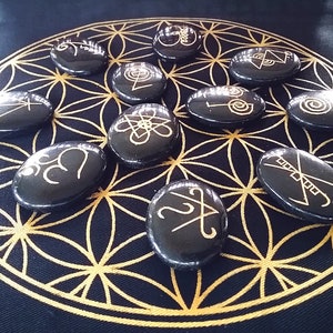 KARUNA Rune Set, Large 11 Piece BLACK TOURMALINE Crystal Engraved ...