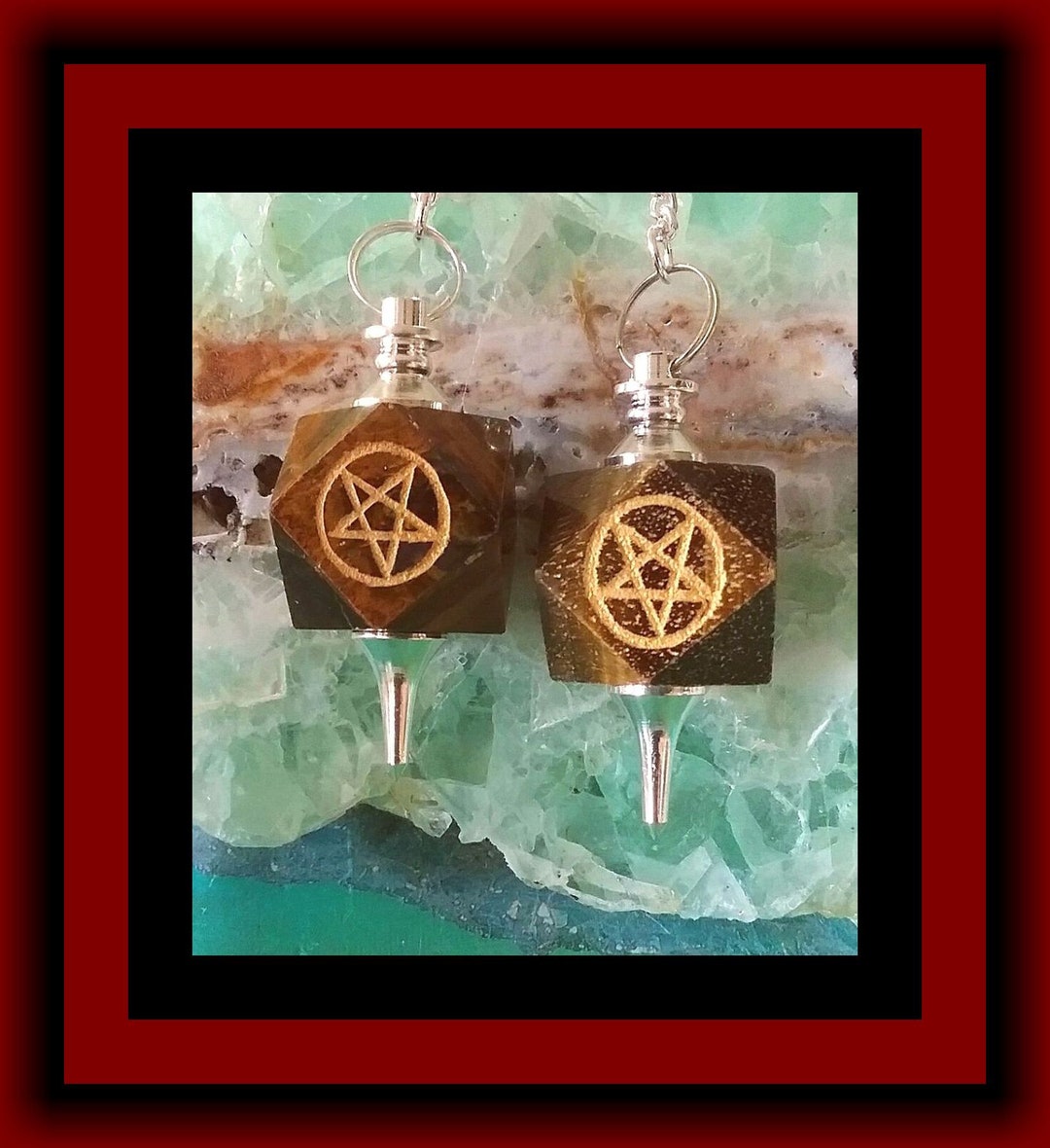 PENTAGRAM PENDULUM, TIGER Eye Dowsing Pendulum, Geometric Pendulum ...