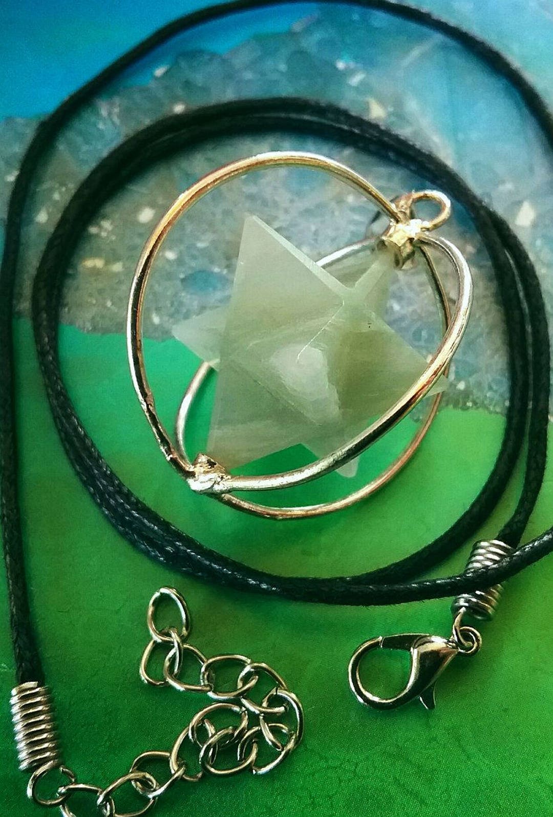 GREEN AVENTURINE Spinning MERKABA Pendant, Solid Crystal Merkaba Star ...