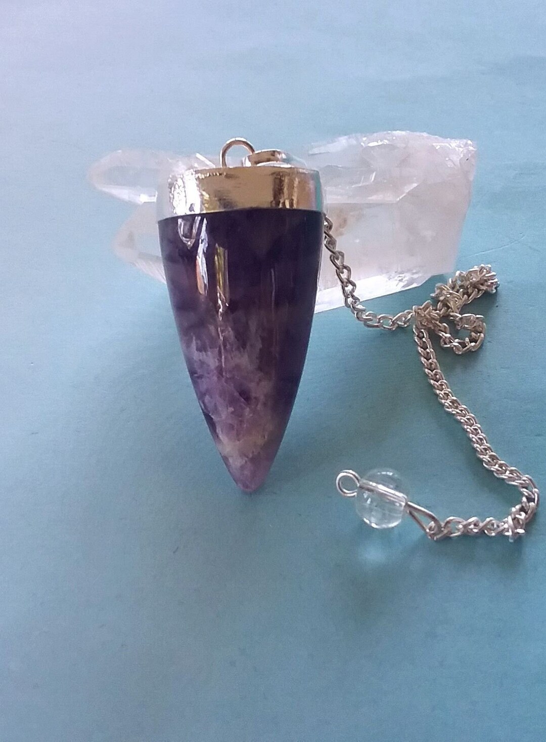 Amethyst Dowsing Pendulum Teardrop Crystal With Silver Chain Etsy