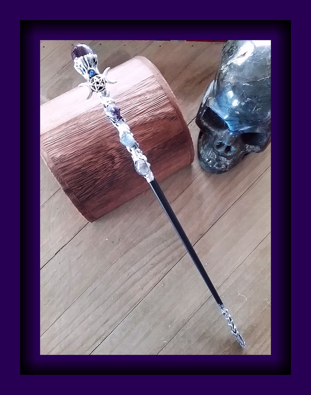 13 Inch Amethyst Triple Moon Magic Wand: Silver Pentagram, Ironwood ...