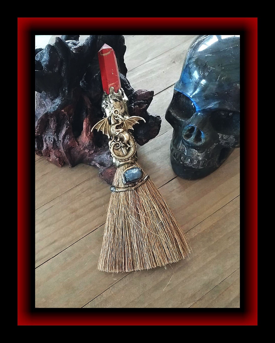 Large RED JASPER Alter Broom, DRAGON Alter Broom, Witch Broom, Magic ...