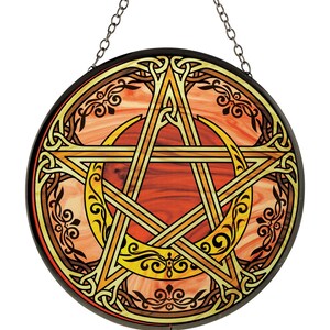 PENTAGRAM SUNCATCHER, Hanging Stained Glass Look Pentacle Suncatcher ...