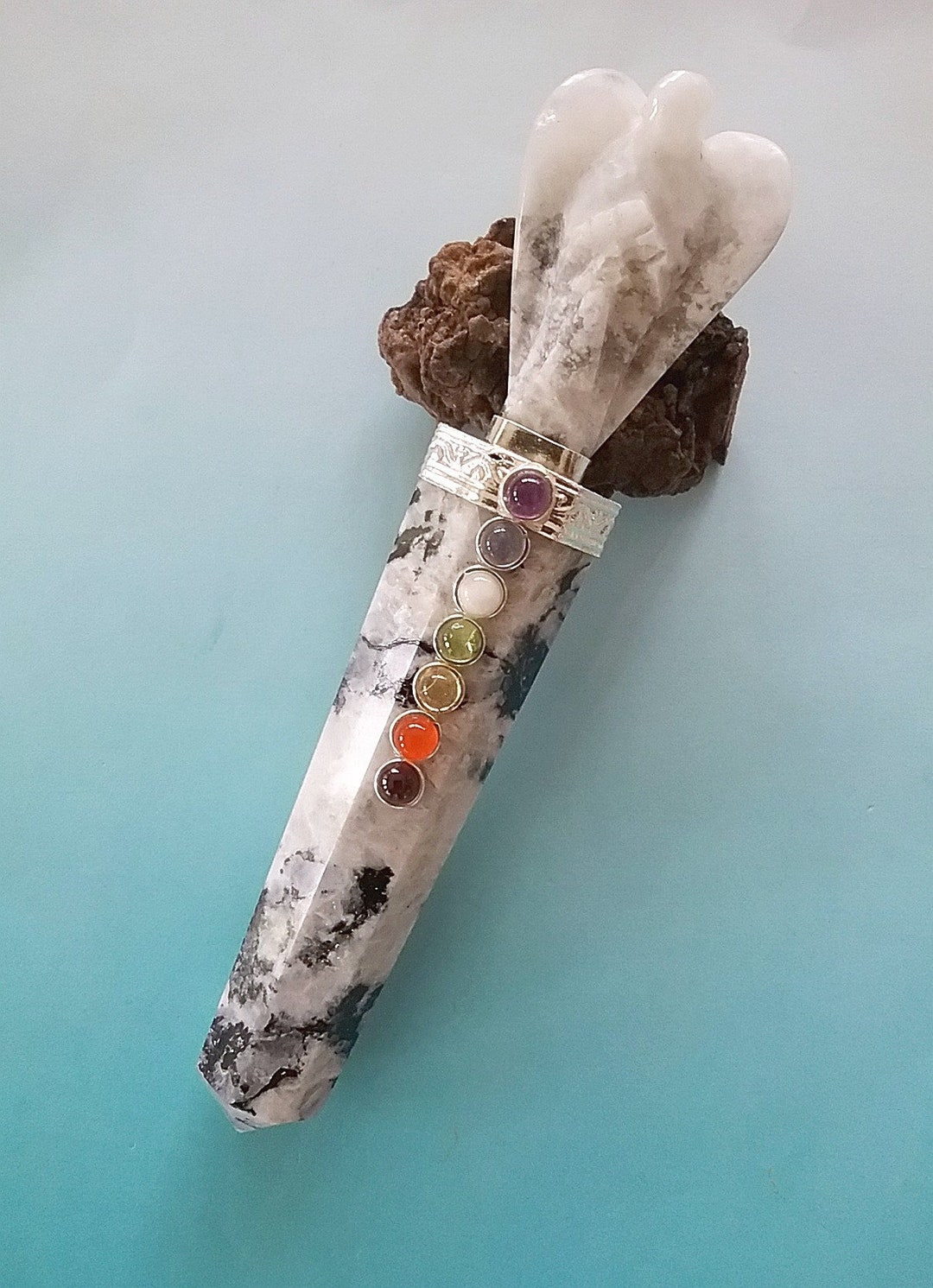 Moonstone Angel Wand: Chakra Crystals, Silver Band - Etsy