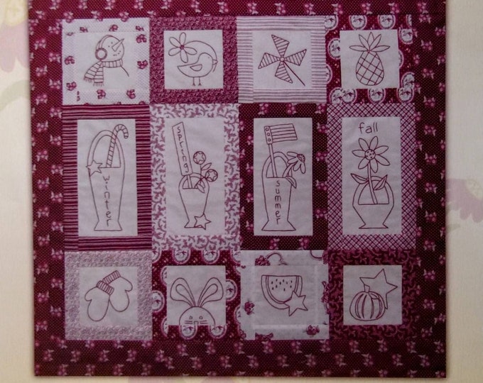 Seasons Redwork Pattern for a Hand Embroidered Redwork Quilt Designed ...