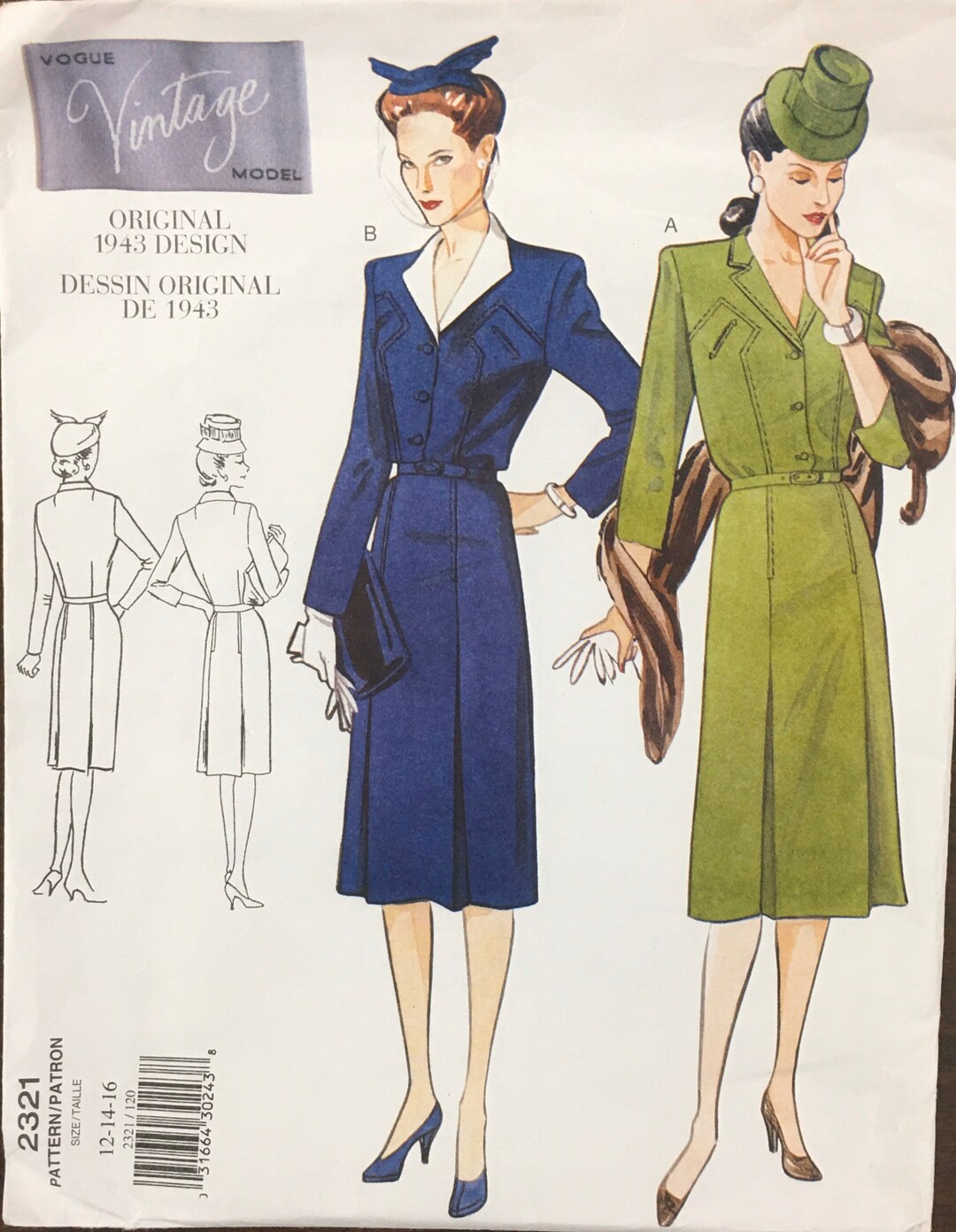 Vintage 1940s Pullover Dresses Pattern With Sleeve Variations and Belt ...