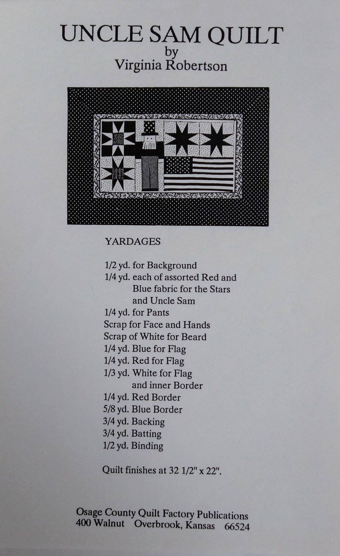 Uncle Sam Pattern for a Patriotic Wall Hanging Quilt Designed - Etsy