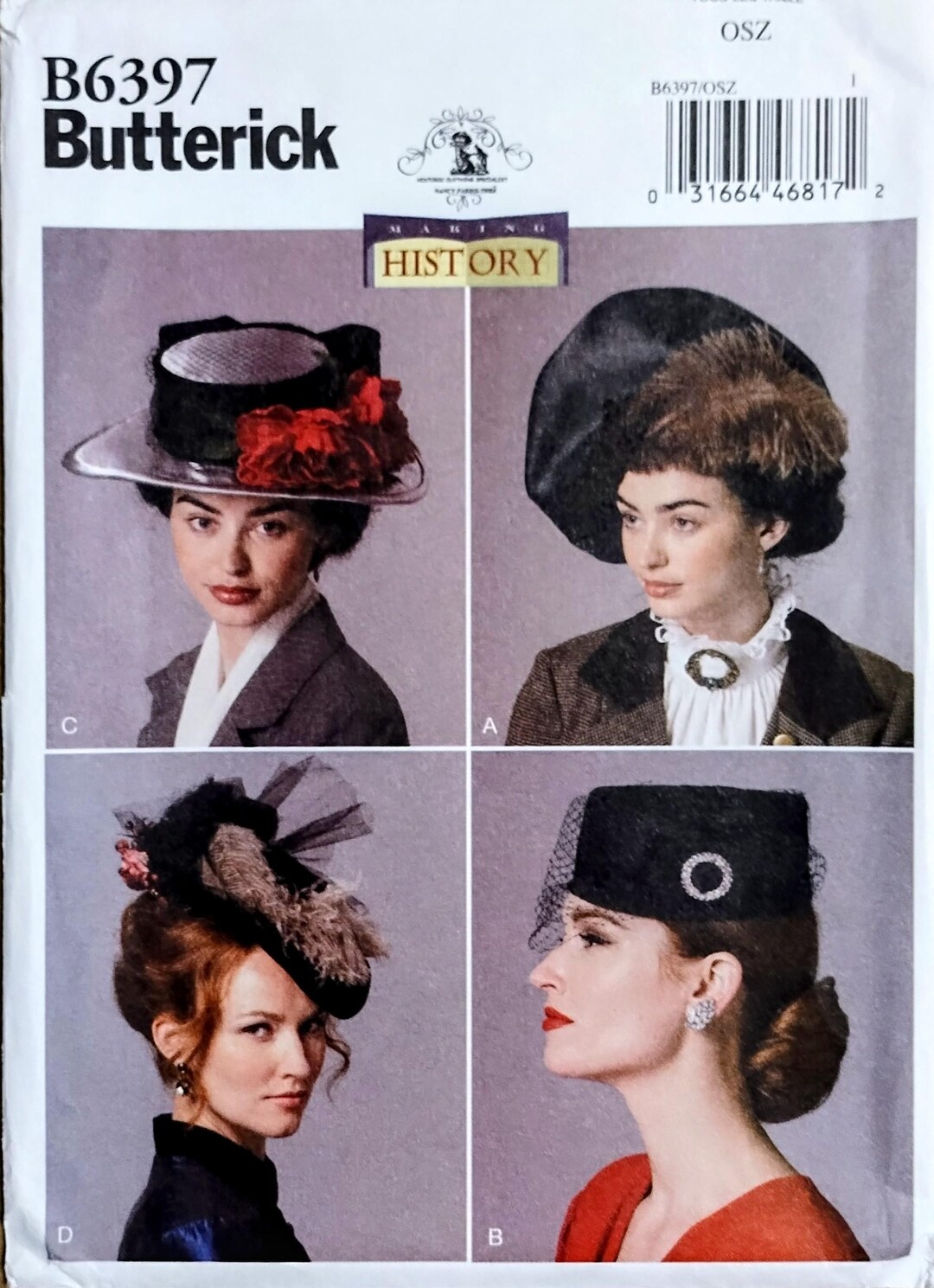 Butterick 6397 Misses' Historical Hats Pattern in Four Styles Designed ...