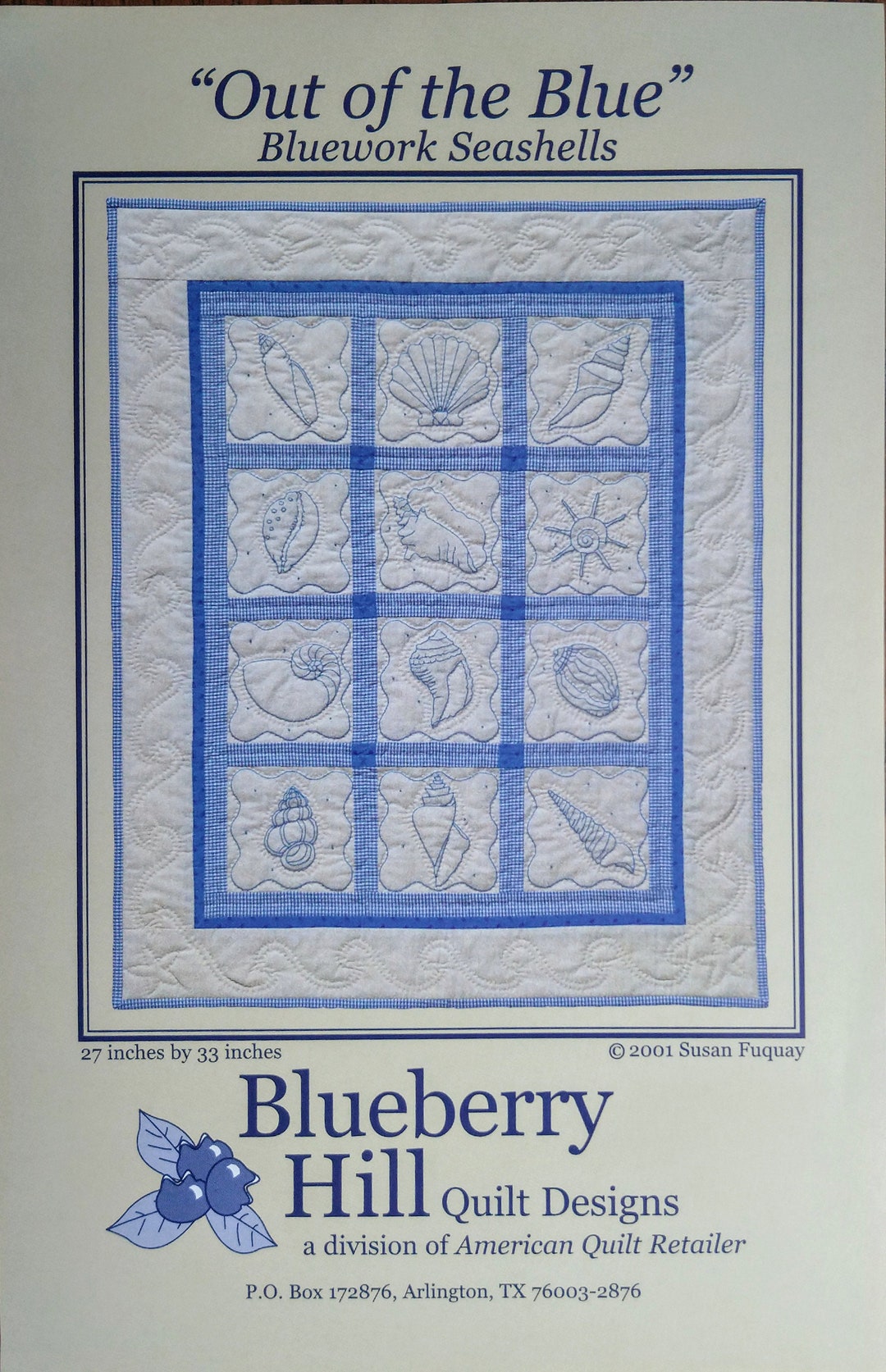 Out of the Blue Pattern for a Bluework Seashells Quilt Designed by ...