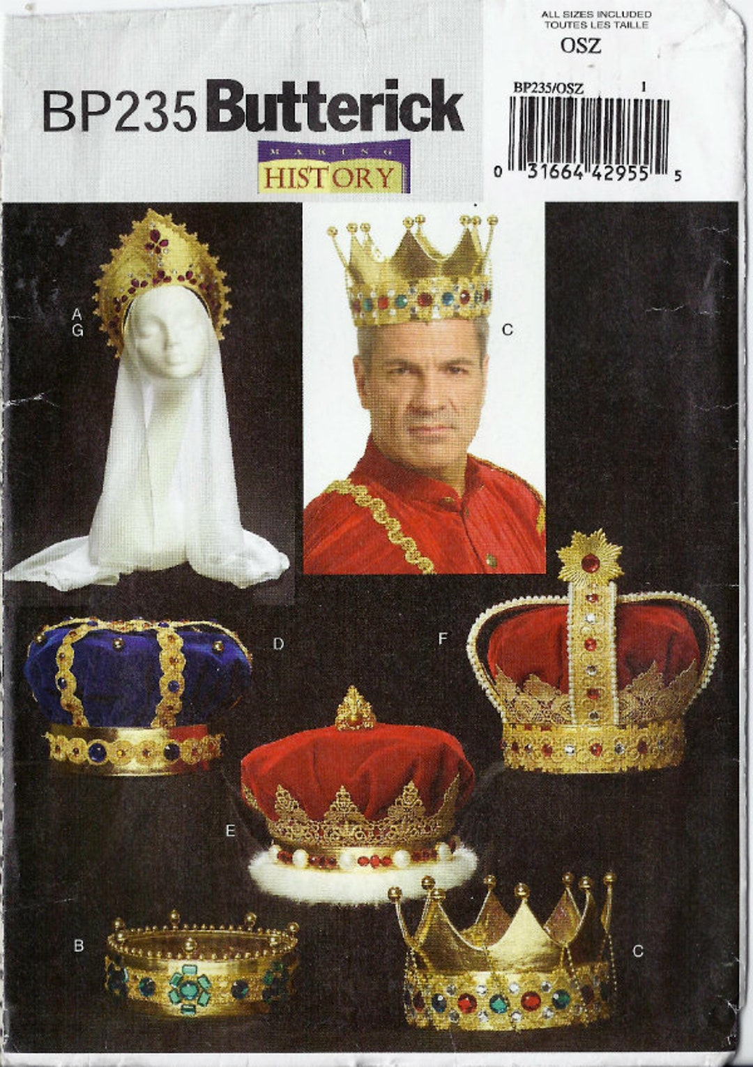 Crowns Pattern - Six Crown Variations in Adults' Sizes Butterick 5161 ...