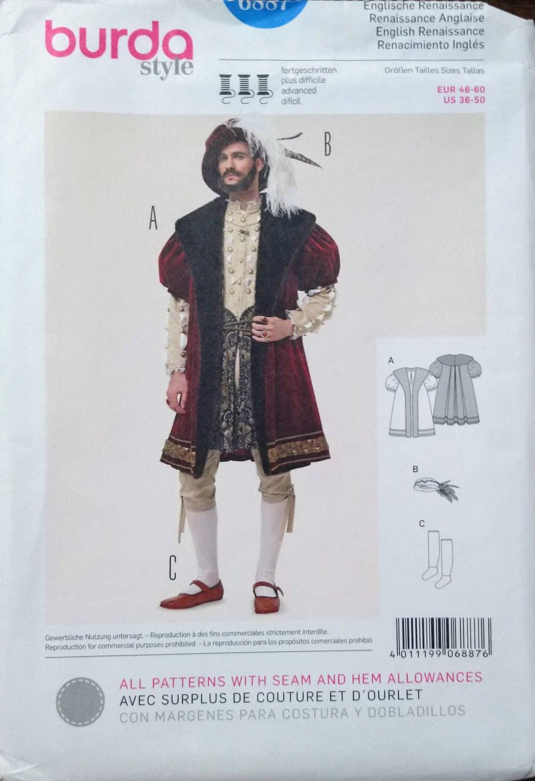 English Renaissance Costume Pattern Coat Hat Stockings in - Etsy