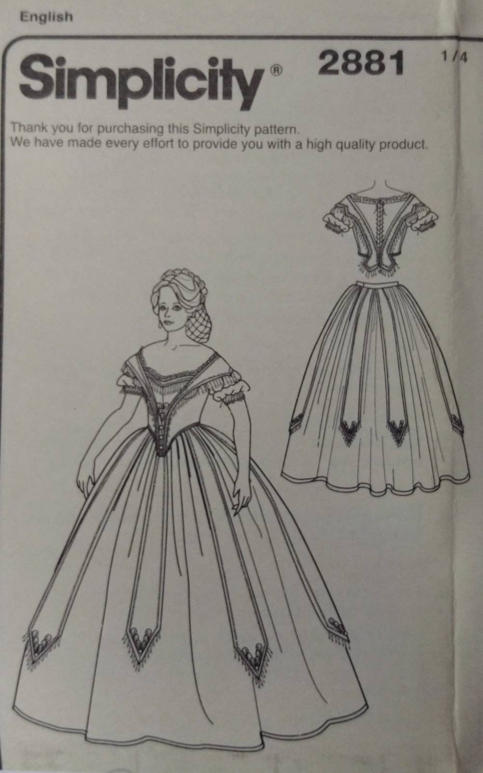 Civil War Era Gown Pattern 2 Piece With Fabric Flowers in Misses' Sizes ...