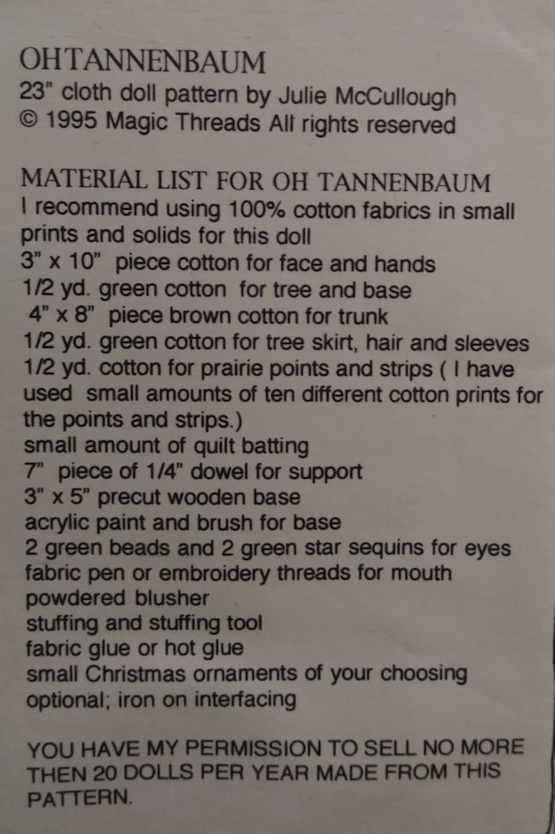 Oh Tannenbaum Pattern for a 23" Embellished Cloth Christmas Tree Doll ...