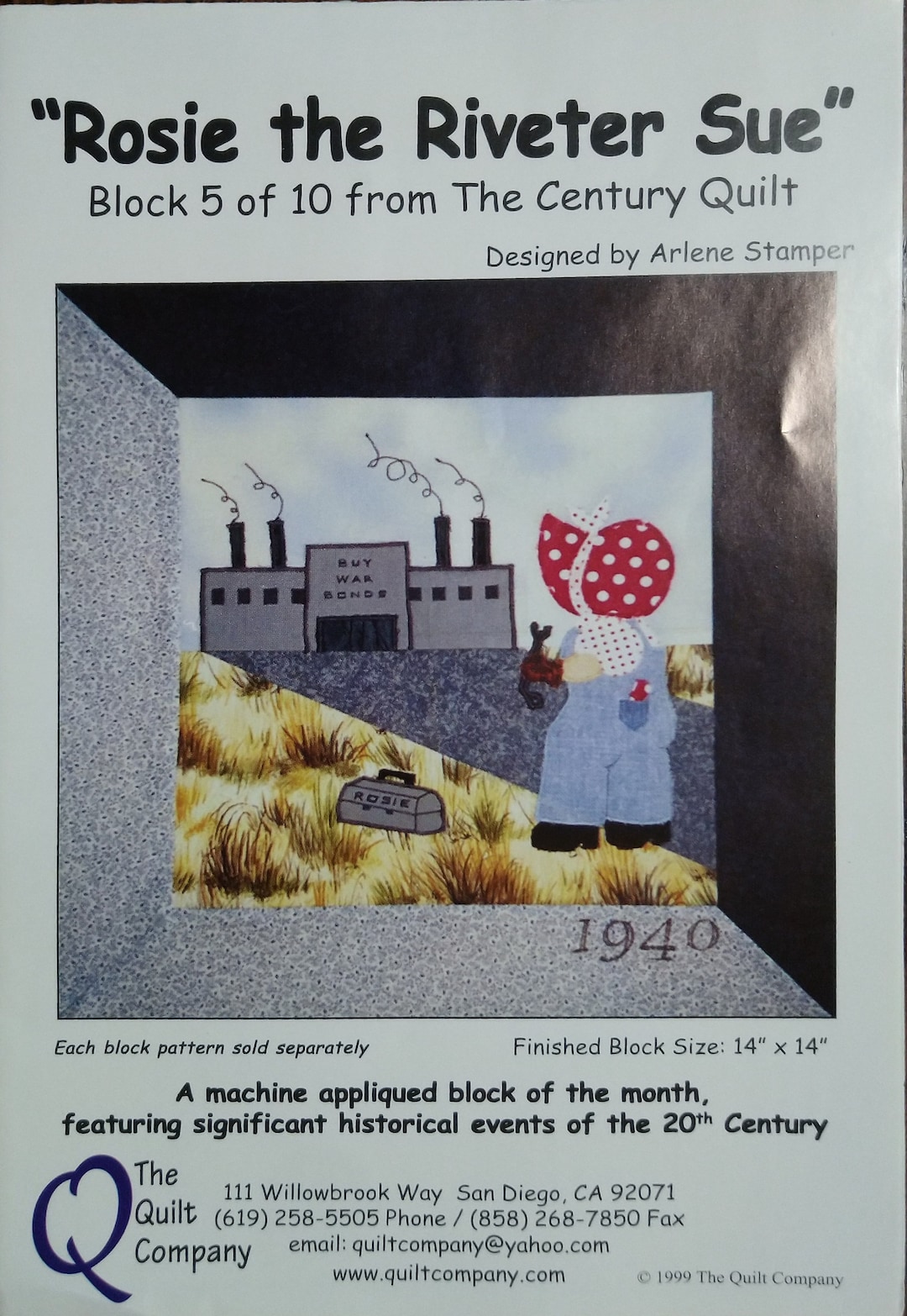 Rosie the Riveter Sue Quilt Block Pattern - Block 5 From the Century ...