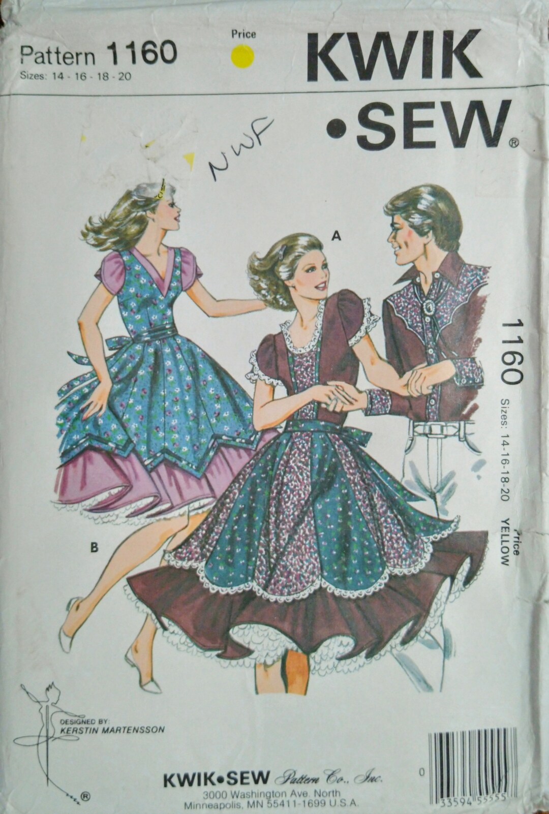 Square Dance Dress Pattern in 2 Styles Misses' Sizes Kwik Sew 1160 ...