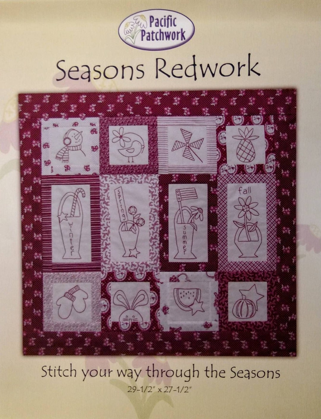 Seasons Redwork Pattern for a Hand Embroidered Redwork Quilt Designed ...