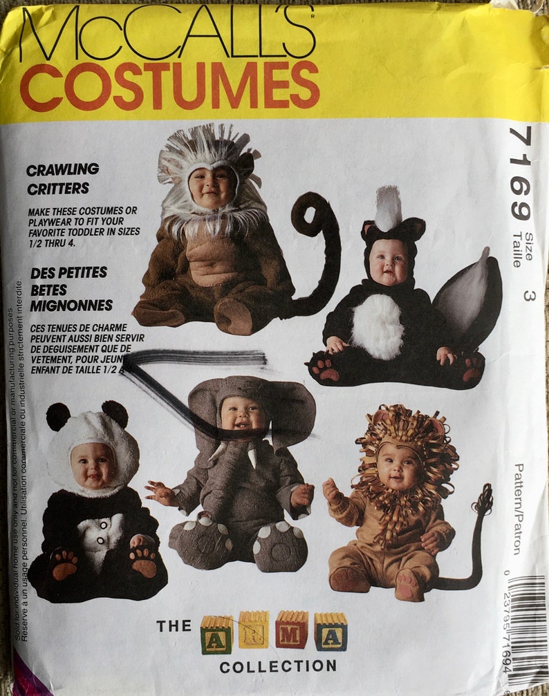 Lion Elephant Panda Skunk Monkey costumes pattern | Etsy