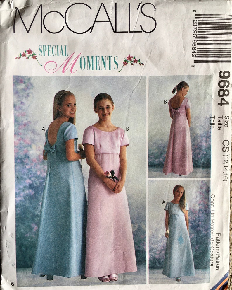 Mccalls 9684 Girls' Formal Dress Pattern - Short Sleeves, Floor Length ...