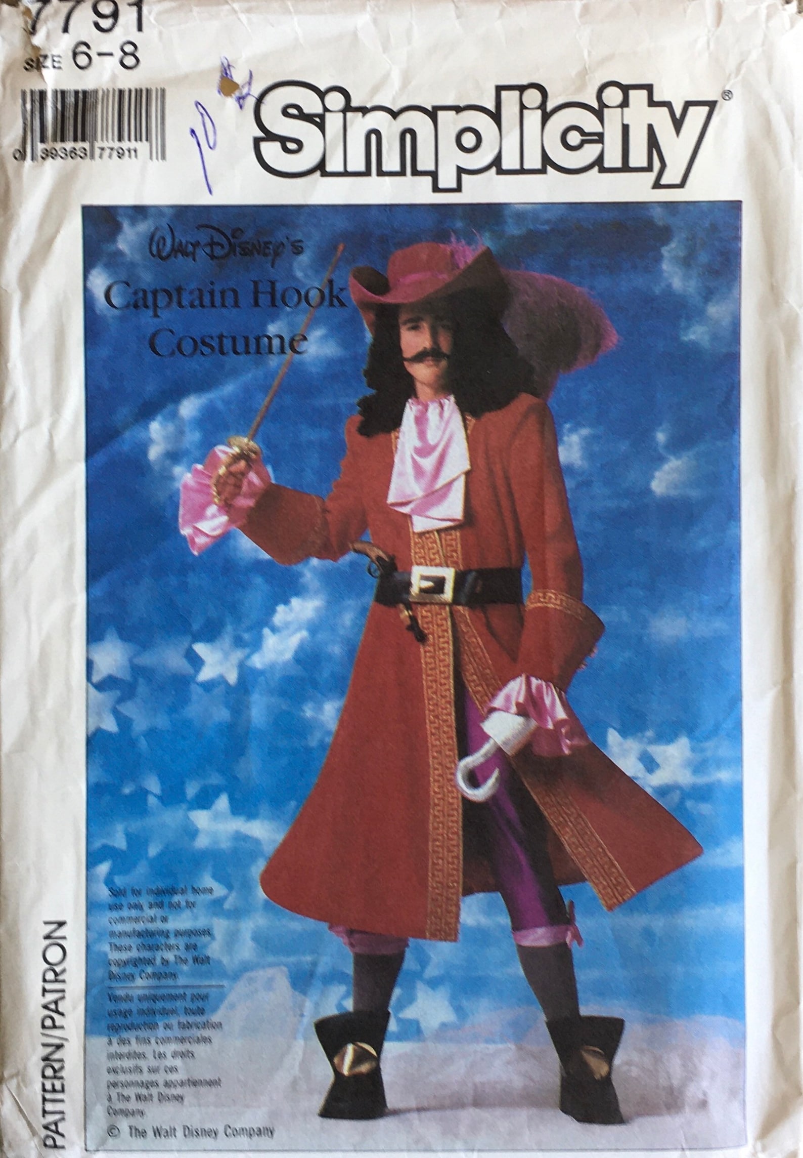 Captain Hook costume pattern pants coat jabot hook wig | Etsy