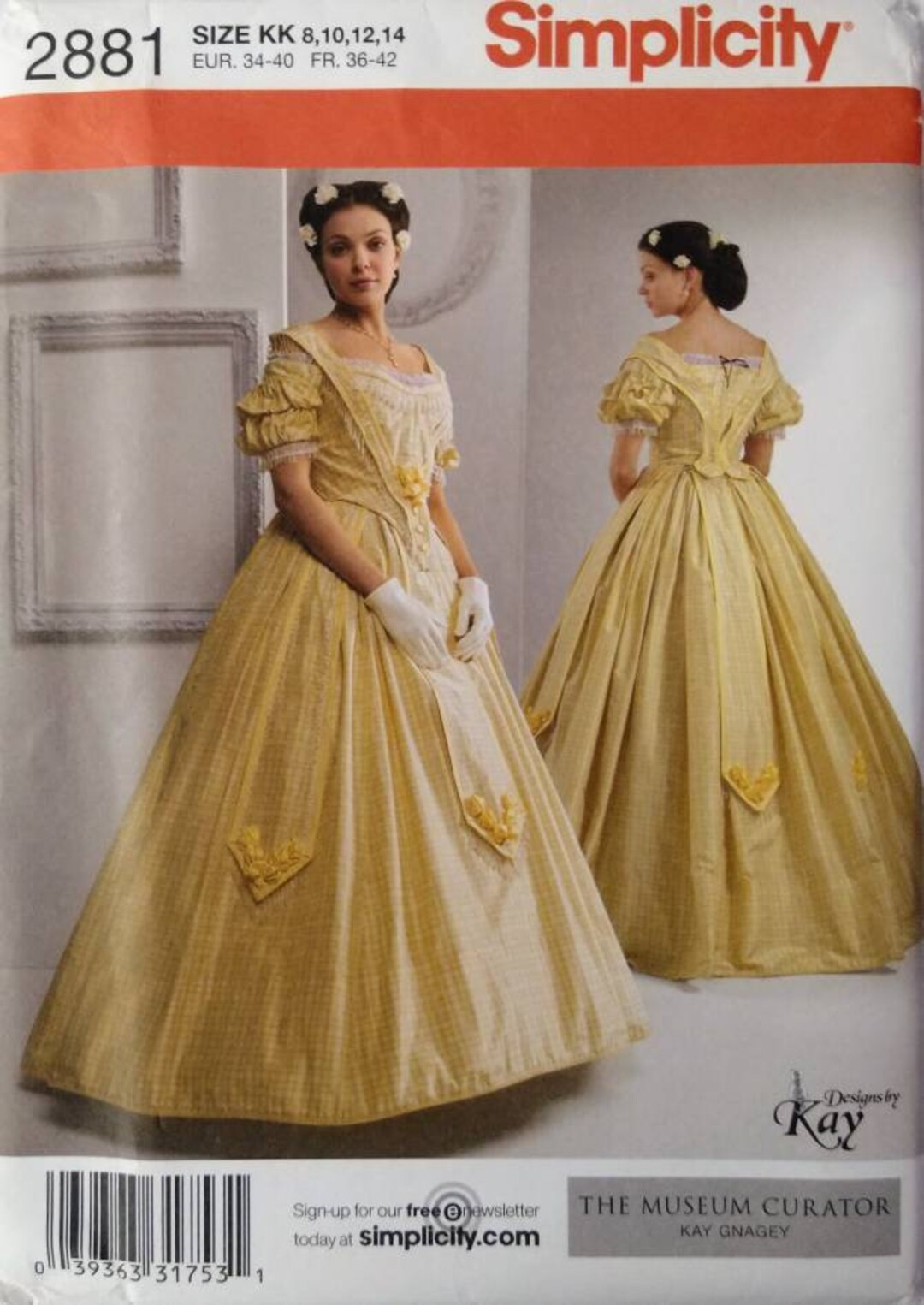 Civil War Era Gown Pattern - 2 Piece With Fabric Flowers in Misses ...
