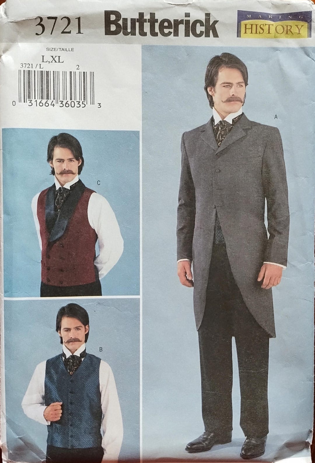 Historical Costumes Pattern - Lined Jacket & Vests in 2 Styles Men's ...