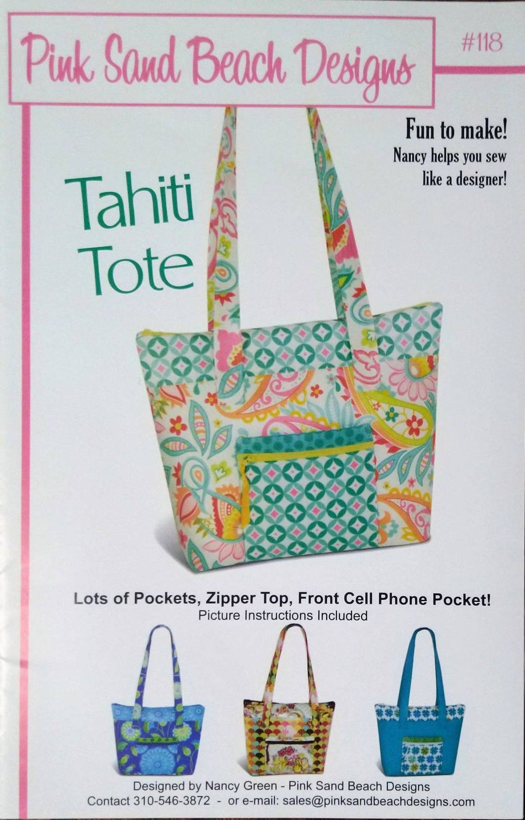 Tahiti Tote Pattern for a Lined Shoulder Bag With Lots of Pockets ...