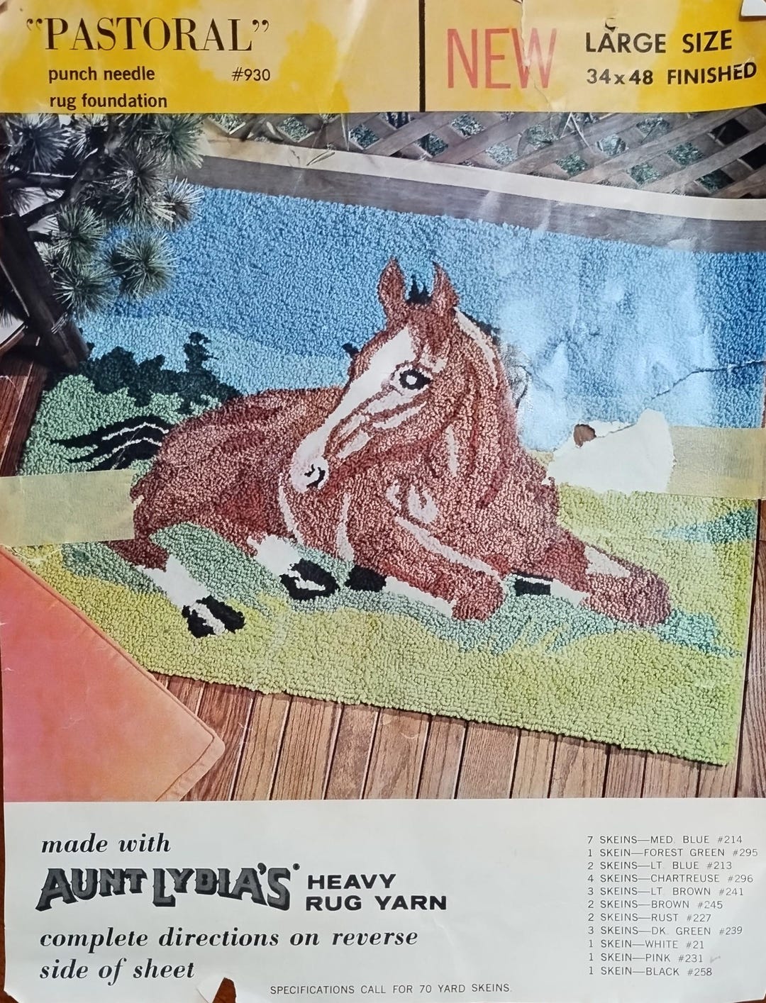 Pastoral Printed Foundation & Directions for a Large Punch Needle Rug ...