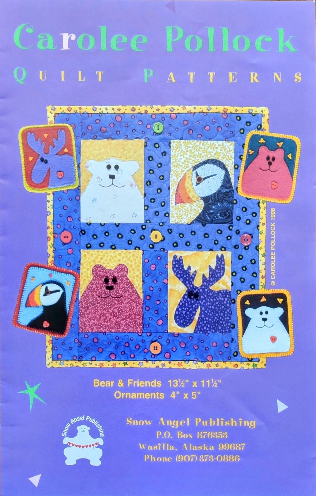 Bear & Friends Pattern for a Wall Hanging Quilt and Ornaments Designed ...