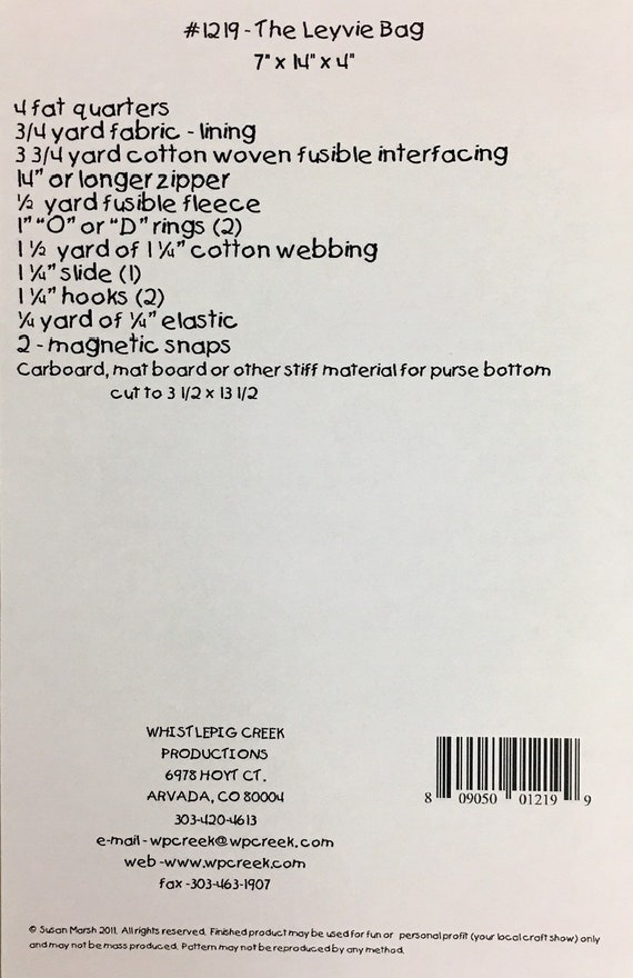 2011 K3532 Leyvie Bag pattern designed by Susan Marsh for Whistlepig ...