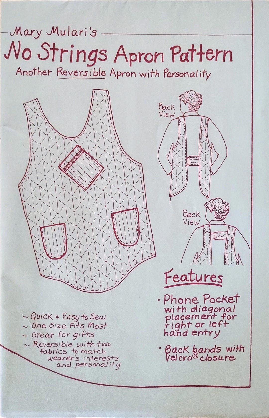 Mary Mulari's No Strings Apron Pattern - One Size Fits Most From Mary's Productions #MP03 UNCUT ...