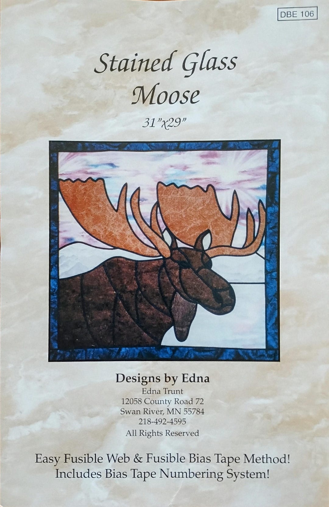 Stained Glass Moose Pattern for a Wall Hanging Quilt Designed by Edna ...