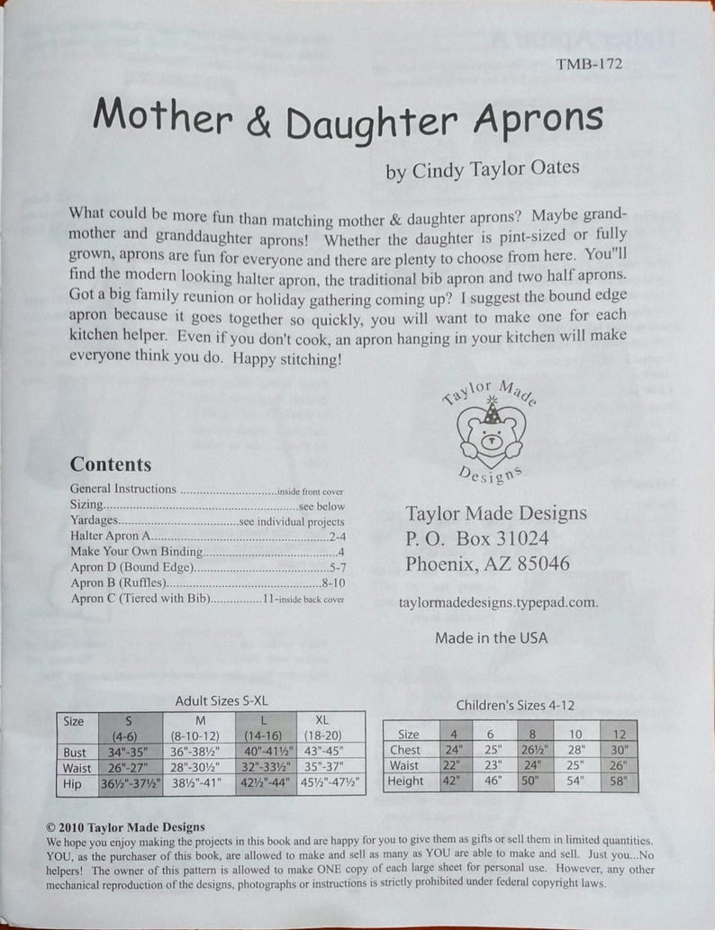 Mother and Daughter Apron Patterns Designed by Cindy Taylor Oates for ...