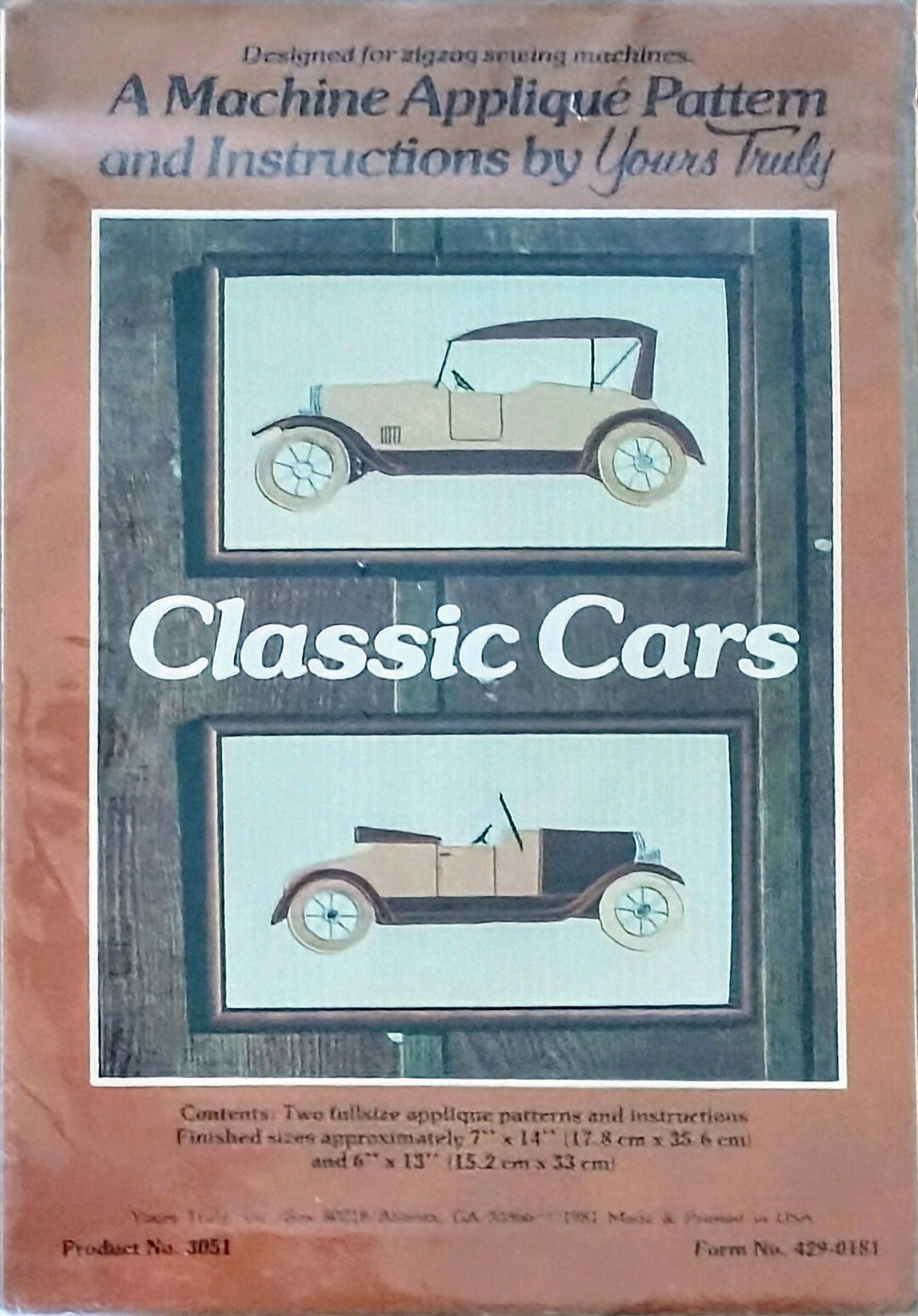 Classic Cars Applique Pattern for 2 Machine Appliqued Antique Cars From ...