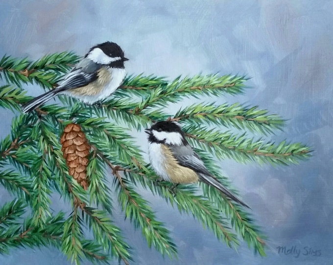 Pair of Chickadees Chickadee Bird Painting Black Capped Chickadee Open ...