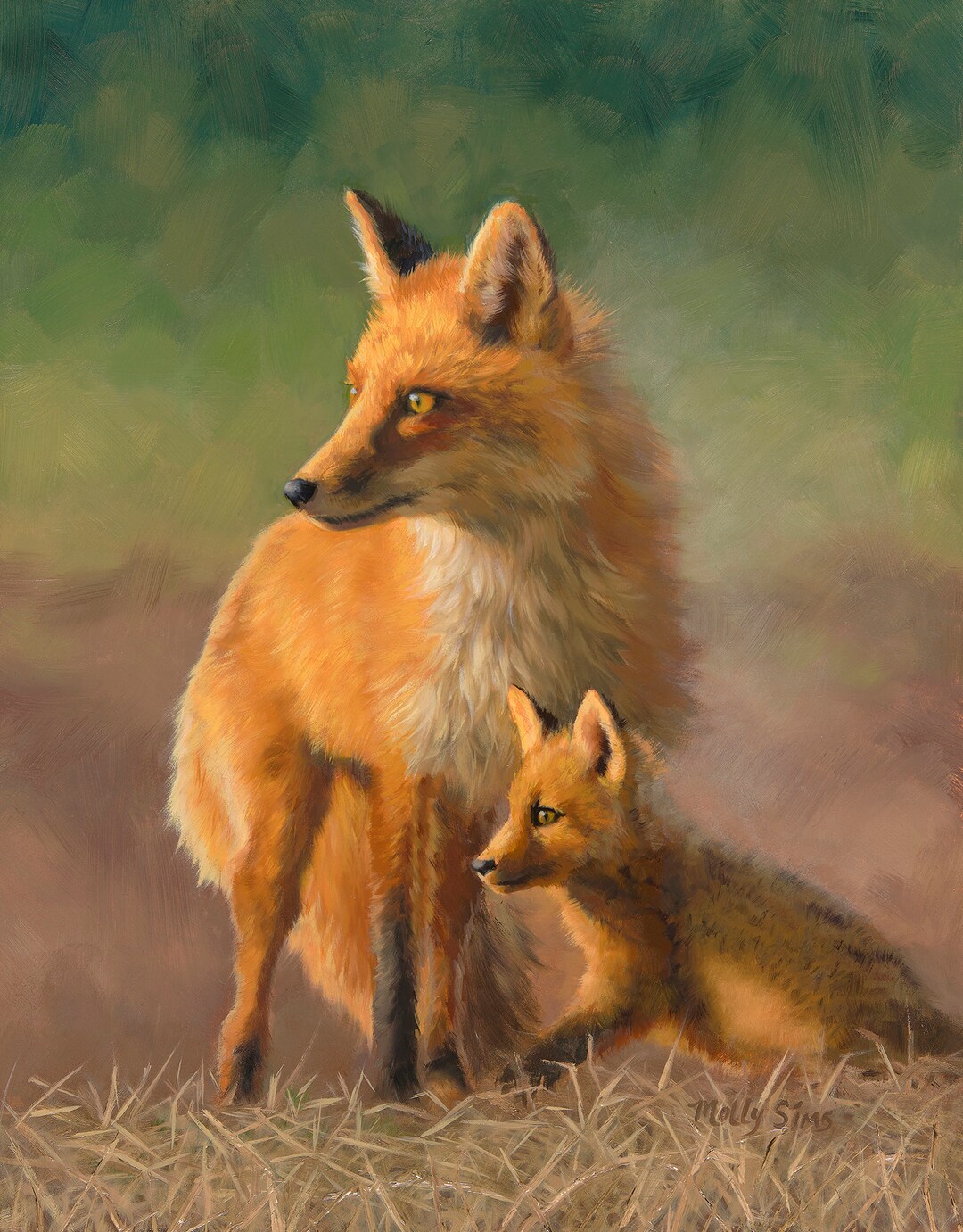 FOX - Red Fox and Kit - Fox Painting - Fox Print - Realistic Art ...