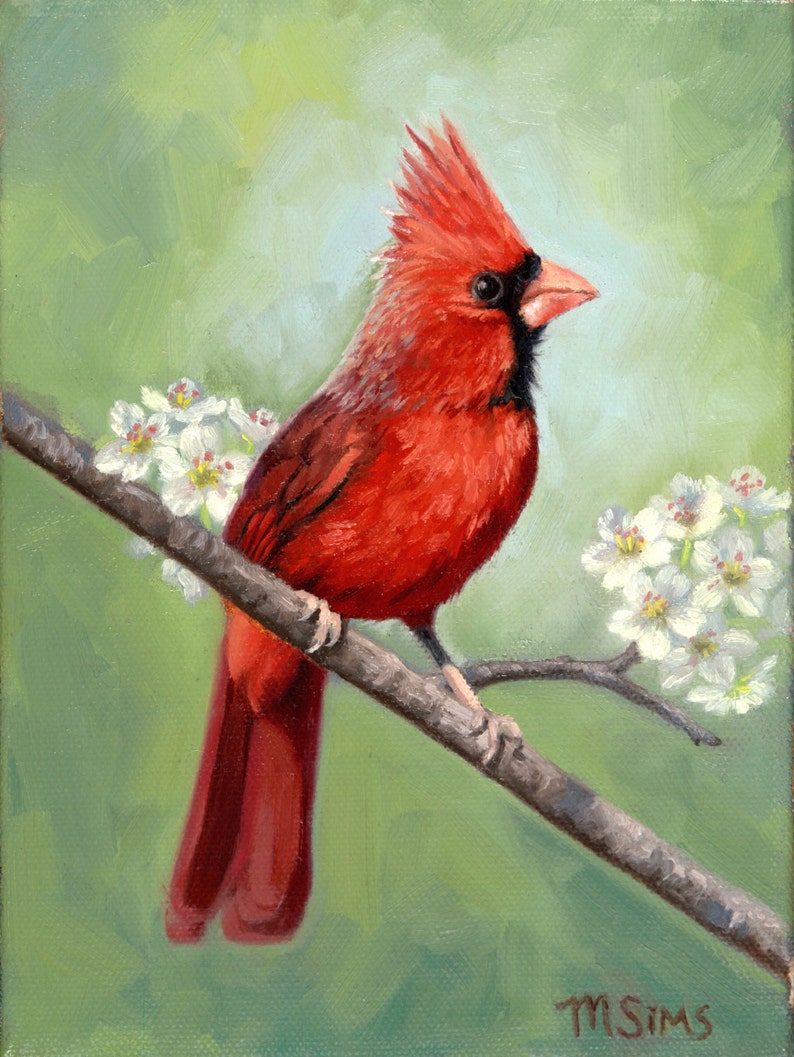 Red Cardinal bird painting Cardinal painting Bird art | Etsy
