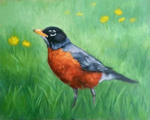 American Robin Robin Bird Painting Morning Robin Bird - Etsy