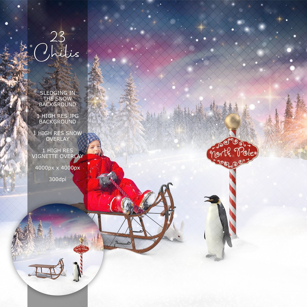 Sledging in the Snow North Pole Digital Background With Snow & Vignette ...