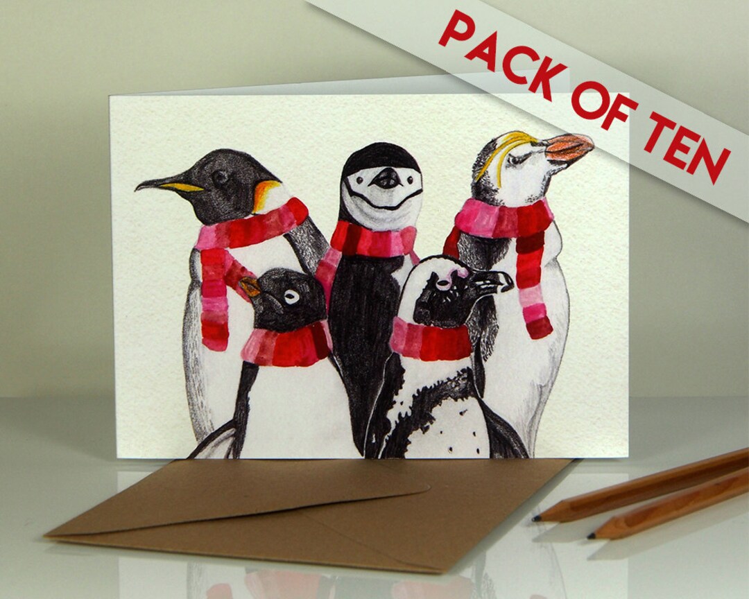 Winter Penguins. Blank Greeting Cards. Pack of Ten. - Etsy New Zealand