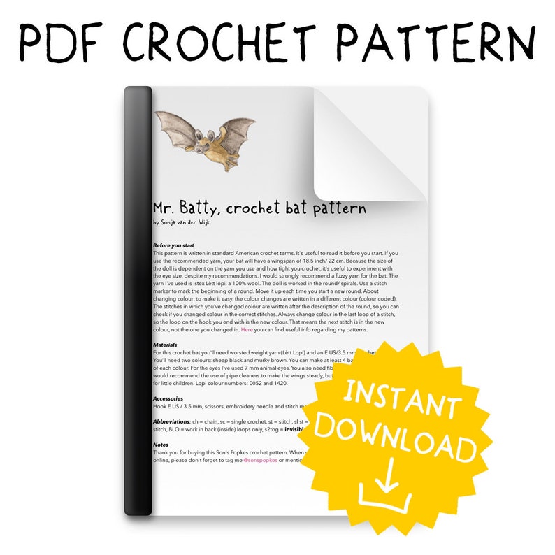 Crochet Pattern for Mr. Batty the Realistic Crochet Bat Amigurumi ...