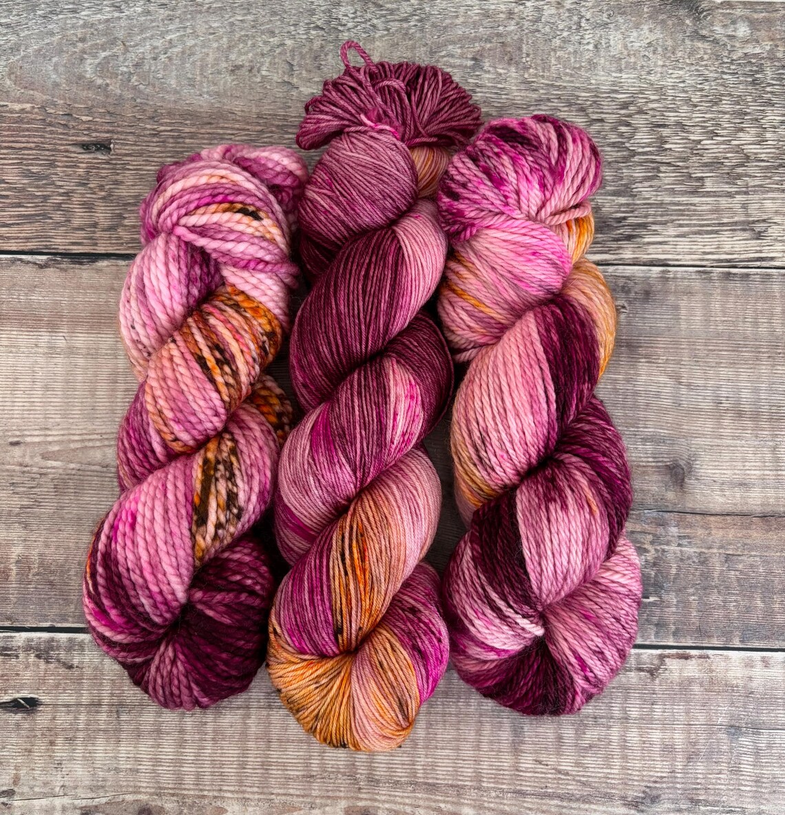 Burgundy Hand-dyed Variegated Yarn, SW Merino, Sock, Aran, Chunky Wool ...