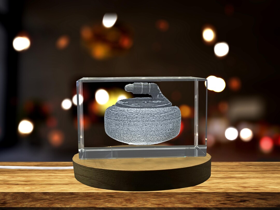 Olympic Curling Stone Crystal Trophy – 3D Engraved LED Figurine for ...