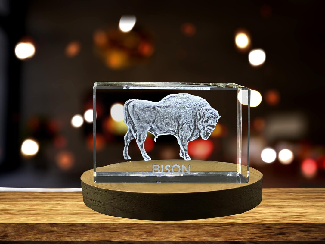 Unique 3D Engraved Crystal With Bison Design - Perfect Gift for Animal ...