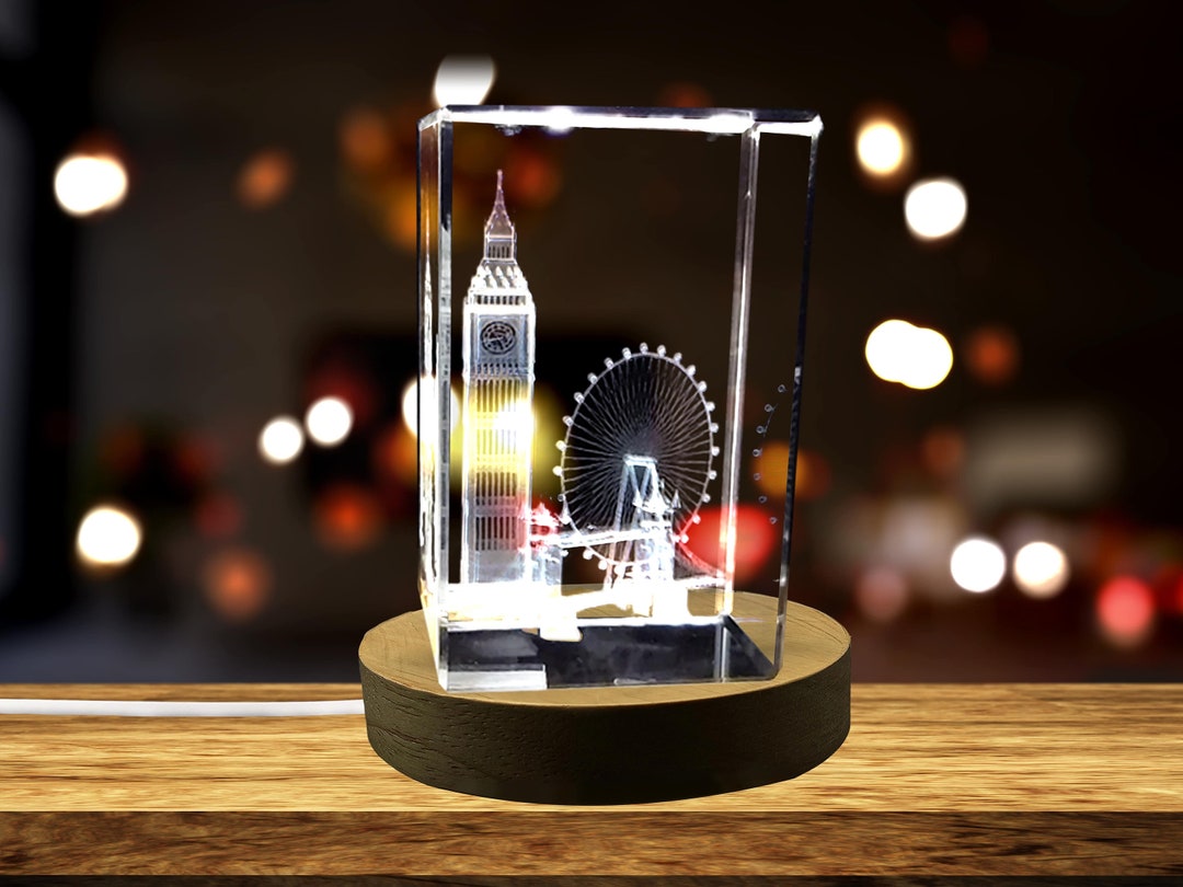 3D Engraved Crystal London Landmarks Keepsake With LED Base | Unique ...