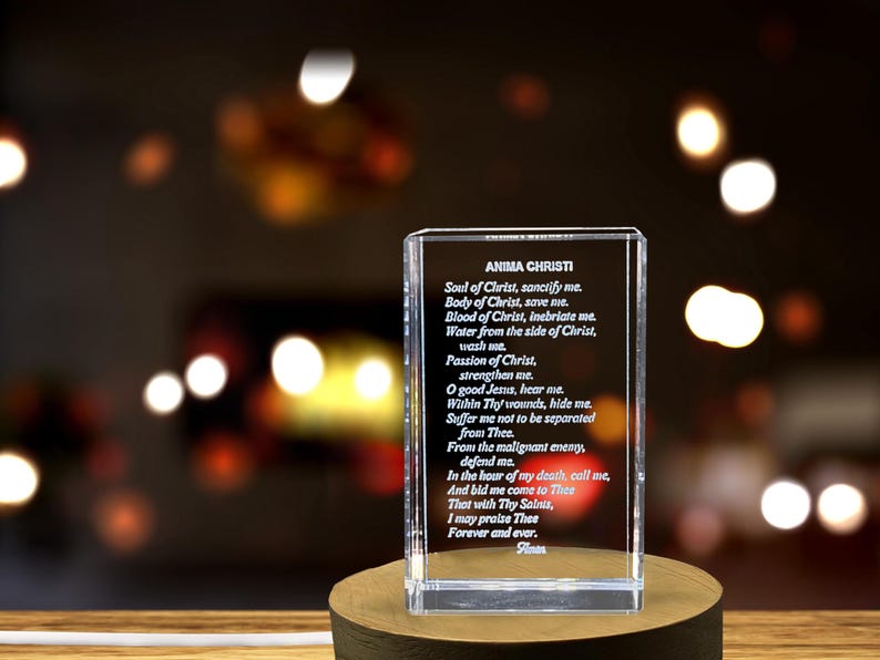 Anima Christi 3D Crystal Award – Engraved Prayer Keepsake, Spiritual ...