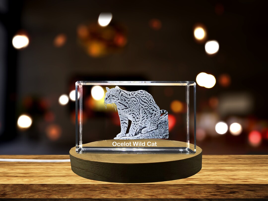 3D Engraved Crystal Ocelot Figurine With LED Base: Exotic Wildlife ...