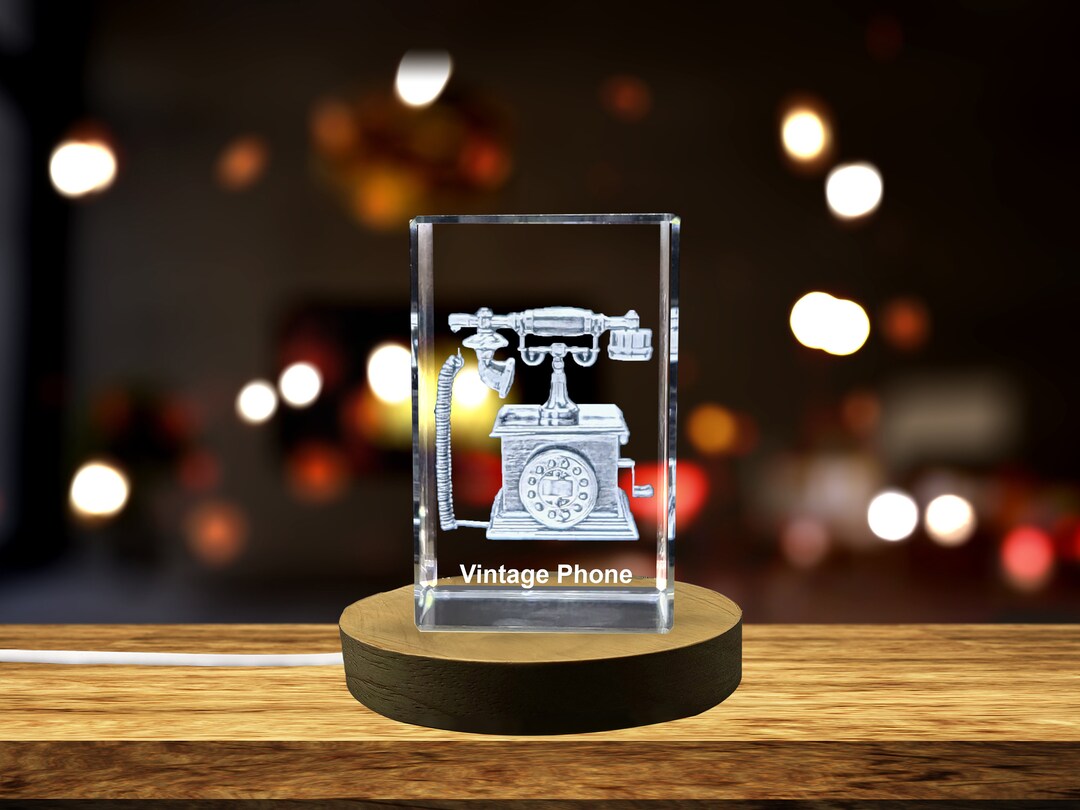 3D Engraved Crystal Rotary Phone Trophy With LED Base - Etsy UK