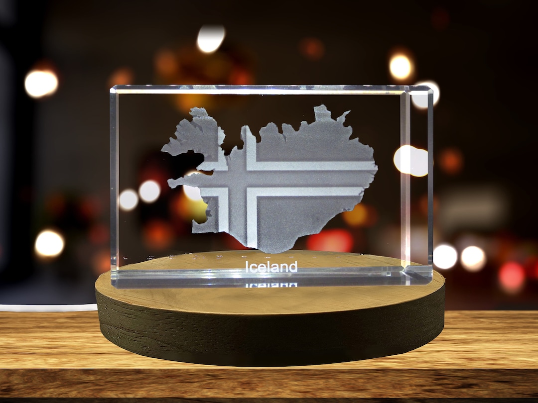 Iceland Recognition 3D Engraved Crystal: Nordic Decor With LED Base - Etsy