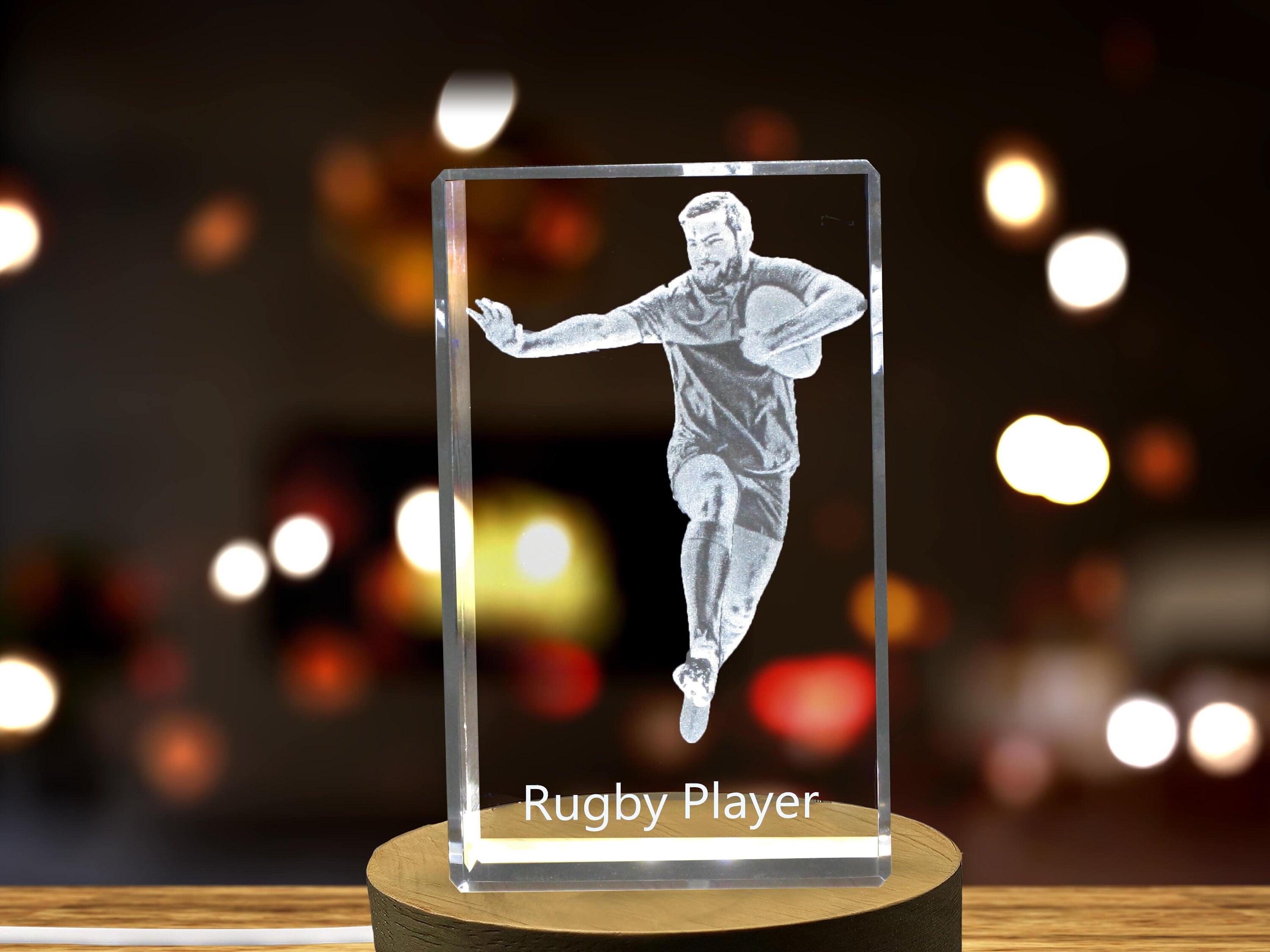 Rugby Player Keepsake With LED Base - Recognition 3D Engraved Crystal ...